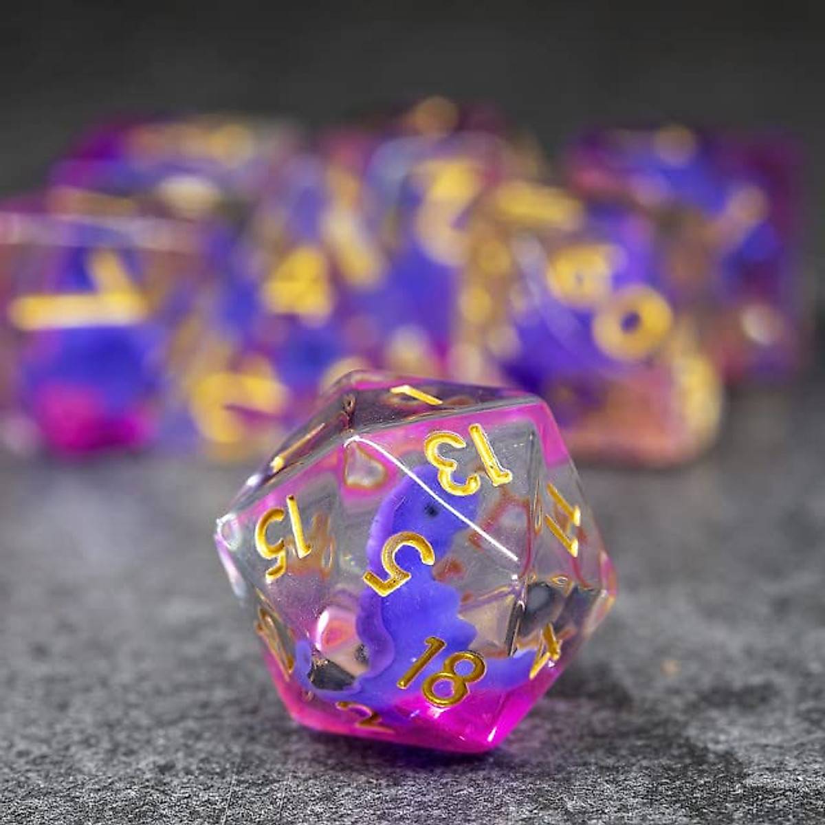 Sage's Portal Animal Familiars Resin DND Dice Set Polyhedral Dice Set for Dungeons and Dragons RPG Pathfinder Tabletop TTRPG (Baby Purple Dragon)