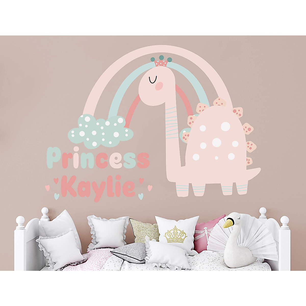 Dinosaur Wall Stickers Customizable - Dinosaur Baby Girl Nursery Decor - Baby Name Wall Decor - Baby Girl Room Decor for Nursery - Dinosaur Decals - Safari Stickers - Dinosaur Wall Decal Decor