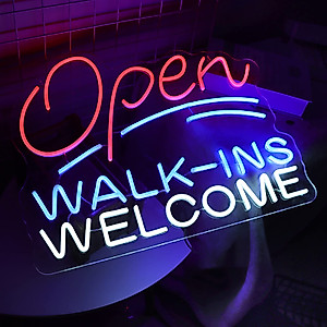 Vinray Large Open Walk Ins Welcom Neon Sign,Led Open Business Signs for Shop Bar Club Pub.Super Bright Light Red Open for Barber Shop or Restaurant,12V Powered.