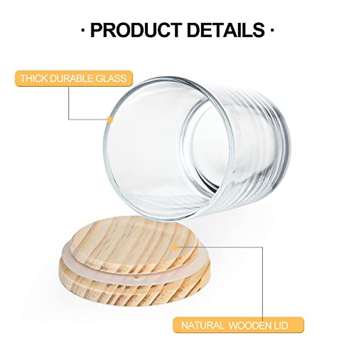 SHOWIN 16 Pcs 6 OZ Thick Candle Jars with Wood Lids, Clear Empty Jars for Making Candles, Spice Jars, Sample Container - Dishwasher Safe
