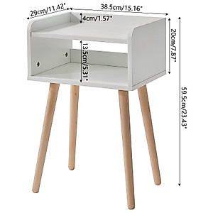 IBUYKE Nightstand, Mid-Century Modern Bedside Table with Solid Wood Legs, Minimalist and Practical End Side Table with Open Storage Shelf, Easy Assembly, White UWNS003W