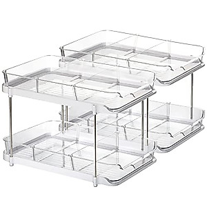 Simetufy 2-Tier Bathroom Organizer with Free-Sliding Dividers, Stackable Kitchen Under Sink Organizers and Storage Slide-Out, Bathroom Countertop Cabinet Organization Medicine Make Up Storage Bins