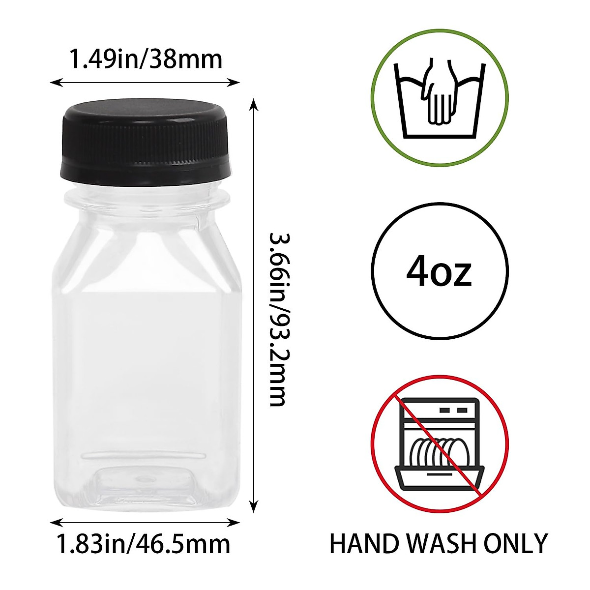 Lainrrew 24pcs 4oz Plastic Juice Bottles with Black Caps - Reusable Clear Containers, Tamper Proof Lids for Smoothies, Milk & Beverages