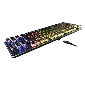 Roccat Vulcan TKL (UK Layout) Mechanical PC Gaming Keyboard, Tenkeyless, Linear Titan Switch, Per-Key AIMO RGB Lighting, Anodized Aluminum Top Plate and Detachable USB-C Cable, Black