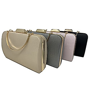 Cirilla Women PU Evening Bag Clutch Purse with Trapezoid lock for Wedding Cocktail Party Banquet (gold)