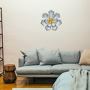 ANYUETE Flower Wall Decor Metal Wall Art Outdoor Decorative Bathroom Patio Bedroom Kitchen Fence Gallery Garden Home Office House Porch Living Room Sculptures Decorations,Silver