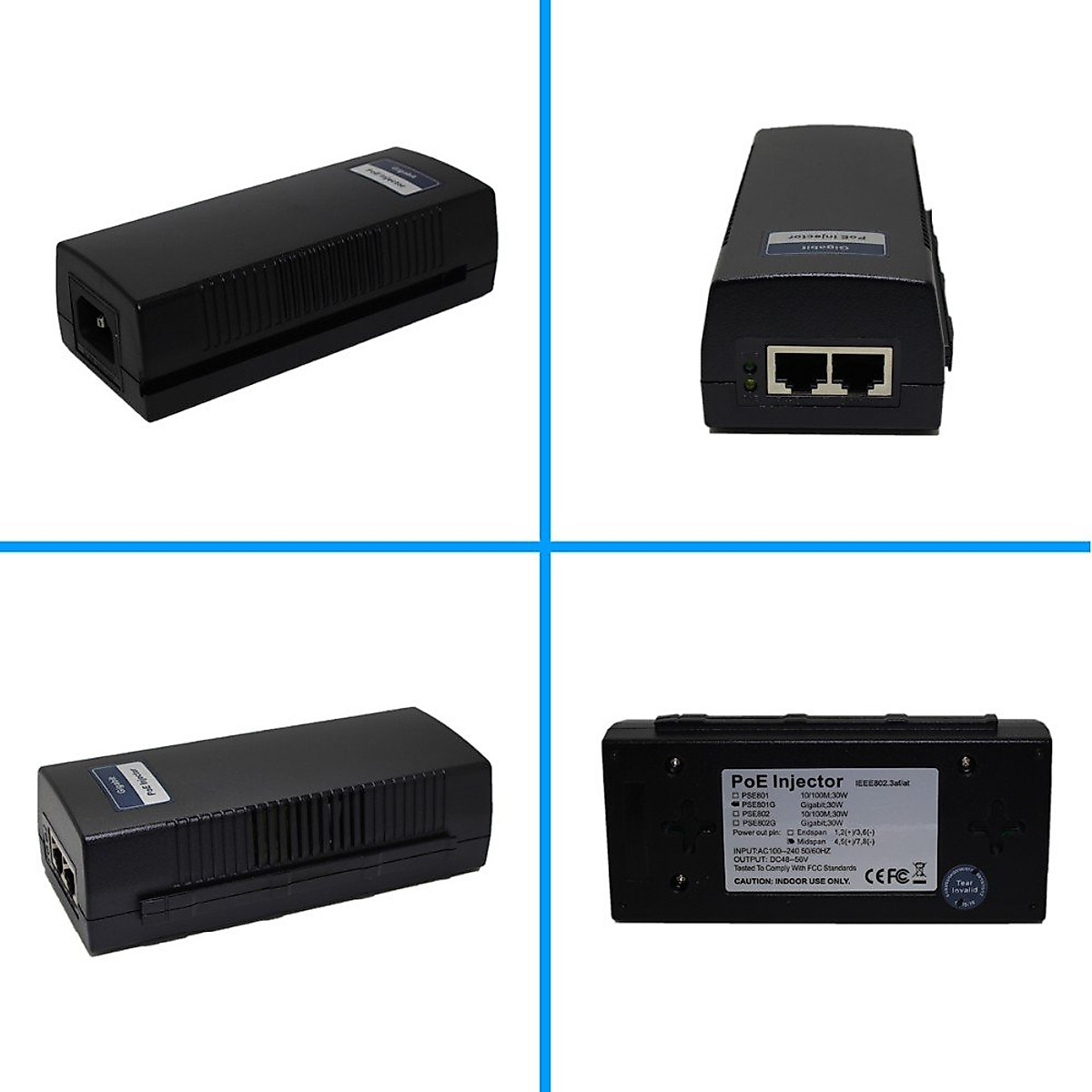 1-Port PoE Injector/Switch 48V 0.65A 30W for IP Camera Networking