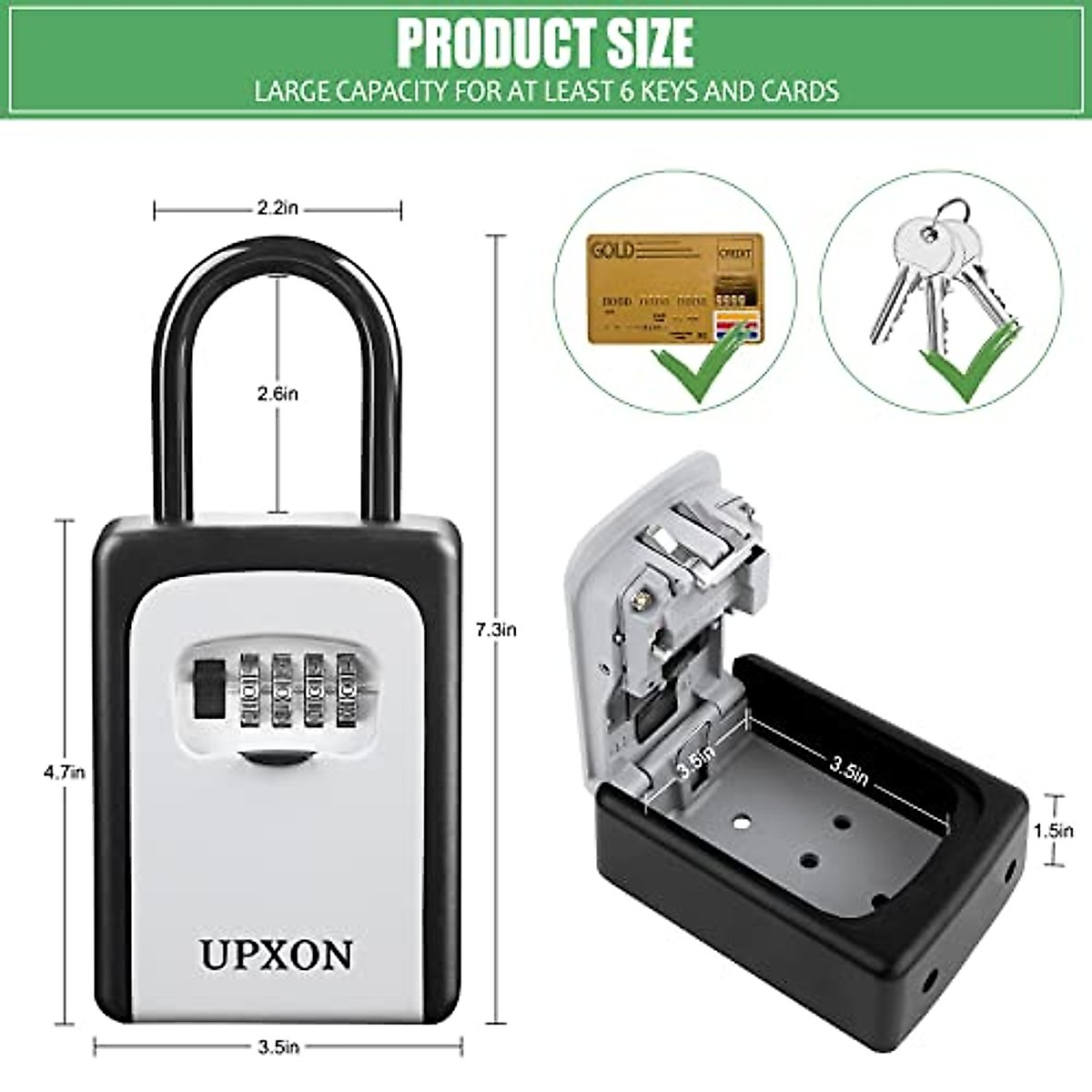 Key Lock Box, UPXON Large Capacity Key Safe Lock Box with Resettable Code, Portable Combination Lockbox for House Keys, Waterproof Wall Mounted Key Box for Home, Hotels, Office, Realtor Grey 1 Pack