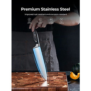 AMEGAT 15-Piece Knife Set with Built-in Sharpener and Carving Fork, Ultra Sharp Knife Block Set with Full Tang Design & Wooden Handle, High Carbon Stainless Steel Knife Sets for Kitchen with Block