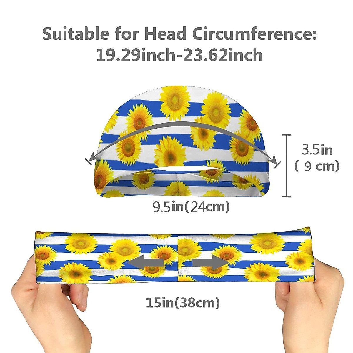 Docsckus Unisex Wide Elastic Headbands, Stretch Non Slip Turban, Sweat Wicking Hair Bands Wrap for Yoga Running Sports Workout Sunflower