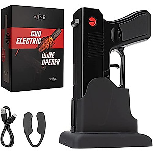 Electric Gun Wine Corkscrew Bottle Opener - Rechargeable Holster Base Cordless Battery - Automatically Open Wines Multifunctional Electronic Cork Puller - Guns Enthusiasts Gift & Vino Lovers (Black)