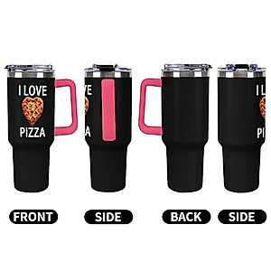 I Love Pizza 40 Oz Car Cup Stainless Steel Travel Mug Leak-Proof Insulated Tumbler with Handle Light Rose Red-style