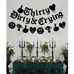 Thirty Dirty & Crying Banner, Old English Birthday Banner, Happy 30th Birthday Party Decoration Supplies, 30th Emo Birthday Party Banner