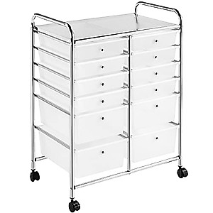 Utility Cart with 12 Drawers Rolling Multipurpose Movable Organizer Cart Storage Bin Trolley Tools Scrapbook Paper Organizer on Wheels(White)