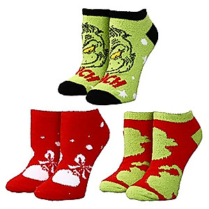 Bioworld The Grinch Face & Ornament Women's 3-Pack Ankle Socks