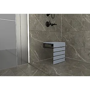 Folding Wall Mounted Teak Wood Handmade Shower Seat, Inside Shower Bathroom Stool for Seniors Disabled Pregnant Handicapped, Foldable Water Resistant Outdoor Bench (Gray)