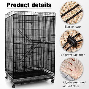 Shappy Large Bird Cage Net, Bird Cage Seed Catcher, Adjustable Soft Airy Mesh Net, Birdcage Skirt Guard for Parrot Parakeet Macaw Round Square Cages(59.8 x 39.4 Inch/ 152 x 100 cm,Black)