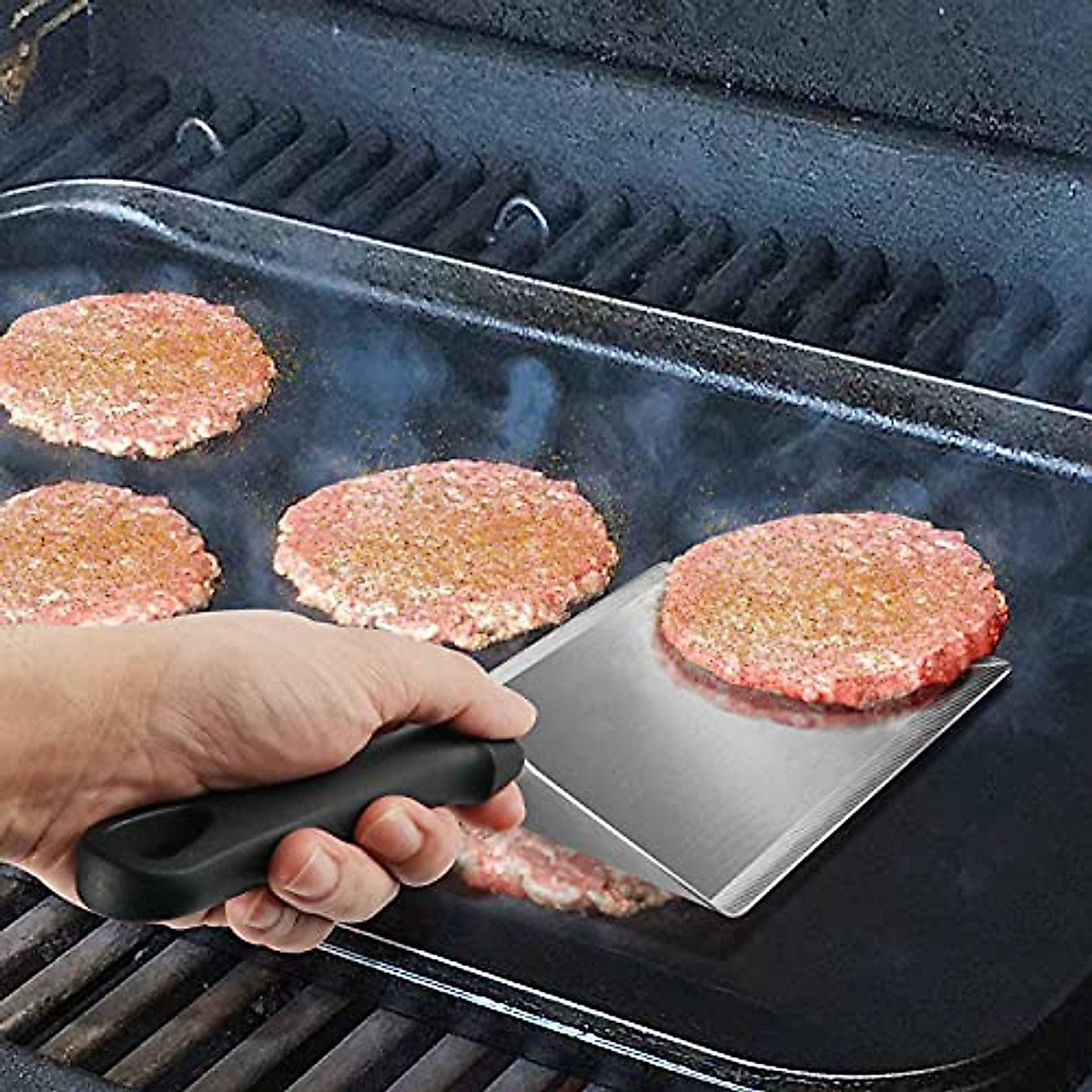 HULISEN Smashed Burger Kit, Stainless Steel Burger Press, Grill Spatula and Spice Dredge Shaker - Burger Smasher Griddle Accessories Kit for Flat Top Griddle Grill Cooking, Gift Package