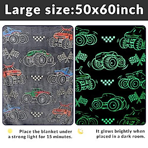 OHOIT Glow in The Dark Blanket for Kids Cute Truck Blanket Boys Blanket for Sofa Couch Bed Birthday Christmas Valentine's Day Easter Gifts for Kids Boys