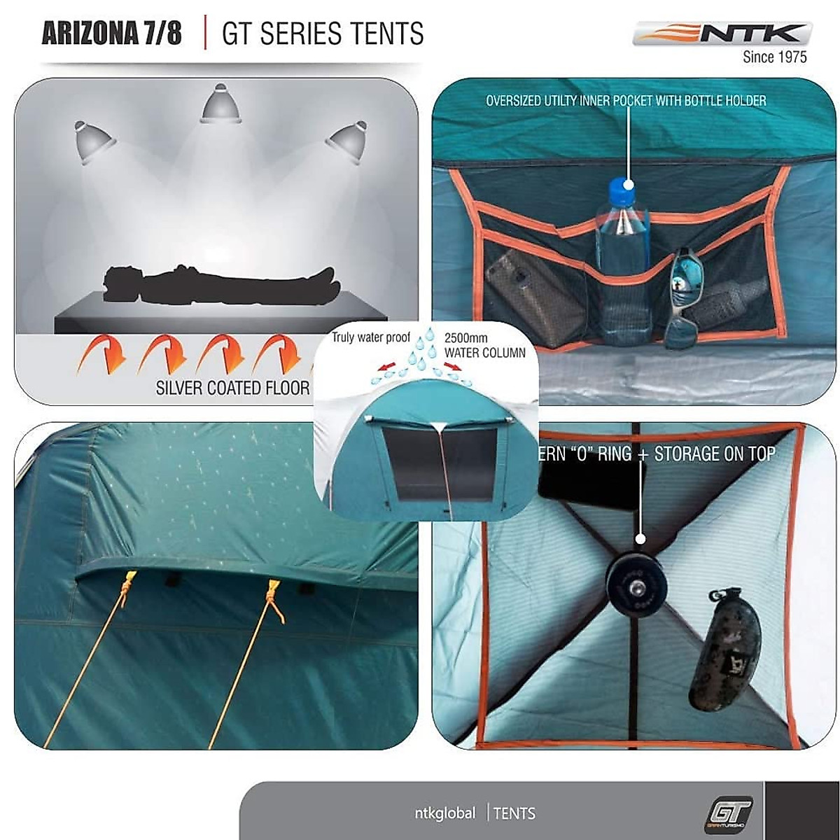 NTK Arizona GT 8 Person Tent for Camping | 14x8 ft Camping Tent with 100% Waterproof Dome, Breathable Mesh, 2 Doors & 2 Windows | Outdoor Tent | 2500 mm Warm & Cold Weather Family Tent
