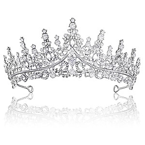 Women Crystal Wedding Tiara Princess Crown Rhinestone Tiaras, Royal Queen design, perfect for Bridal, anniversaries, birthday, Halloween Cos-play costume Christmas, party hair accessorie for girl Prom (Silver)