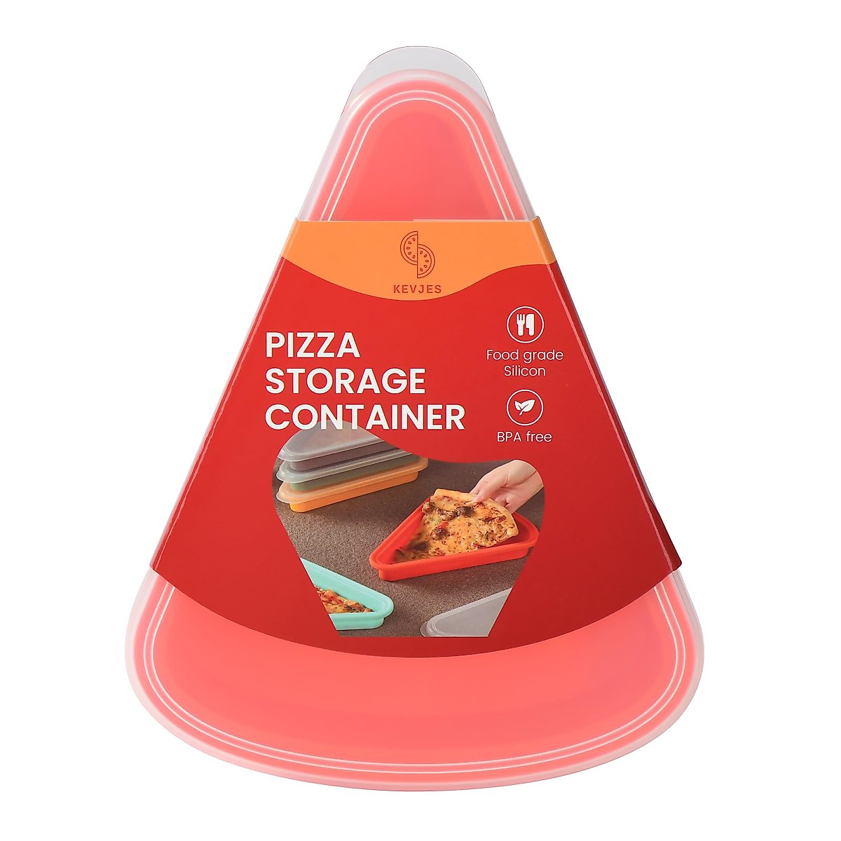 KEVJES 5-Pack Multicolor Reusable Silicone Leftover Pizza Slice Storage Container with Air-tight Lids-BPA Free,Fits Single Slice up to 16”,Save Space,Refrigerator organizer.