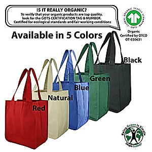 Simple Ecology Organic Cotton Deluxe Reusable Grocery Shopping Bag with Bottle Sleeves and Rigid Bottom Support (UPDATED DESIGN) - Blue 3 Pack