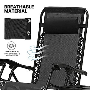 MoNiBloom 2 Pack Patio Zero Gravity Chair Outdoor Folding Adjustable Reclining Black Chairs Pool Side Beach Lawn Lounge Chair with Pillow and Cup Holder, 330lbs Capacity, Black