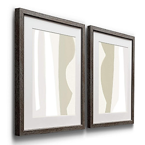 Abstract Wall Art, Rustic Silver Distressed Frame 2-Piece Wall Décor Set: Neutral, Geometric, Floral, Botanical, Modern, Contemporary, Home & Office, Ready to Hang 16x20 - Beige Fundamental