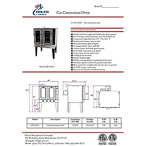 Commercial Convection Oven, Natural Gas or Propane, 54000 BTU, Single Deck, Four Legs, Restaurant Kitchen Bakery COG-1