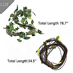 Reptile Bend-A-Branch Vines Flexible Leaves Pet Habitat Decor Climber Jungle Long Vines for Climbing Crested Gecko Lizard Frogs Snakes Chameleon 5 Pcs