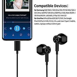 TITACUTE USB C Headphone for Samsung S22 Ultra S23 S21 S20 FE A53 Magnetic Wired Earbuds Noise Canceling Stereo in Ear Type C Earphone with Microphone for Galaxy Z Flip 4 3 Note 20 Google Pixel 7 6 6a