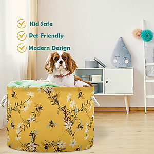 visesunny Stylish Embroidery Bee Butterfly Pattern Laundry Baskets Fabric Storage Bin Storage Box Collapsible Storage Basket Toy Clothes Shelves Basket for Bathroom,Bedroom,Nursery,Closet,Office
