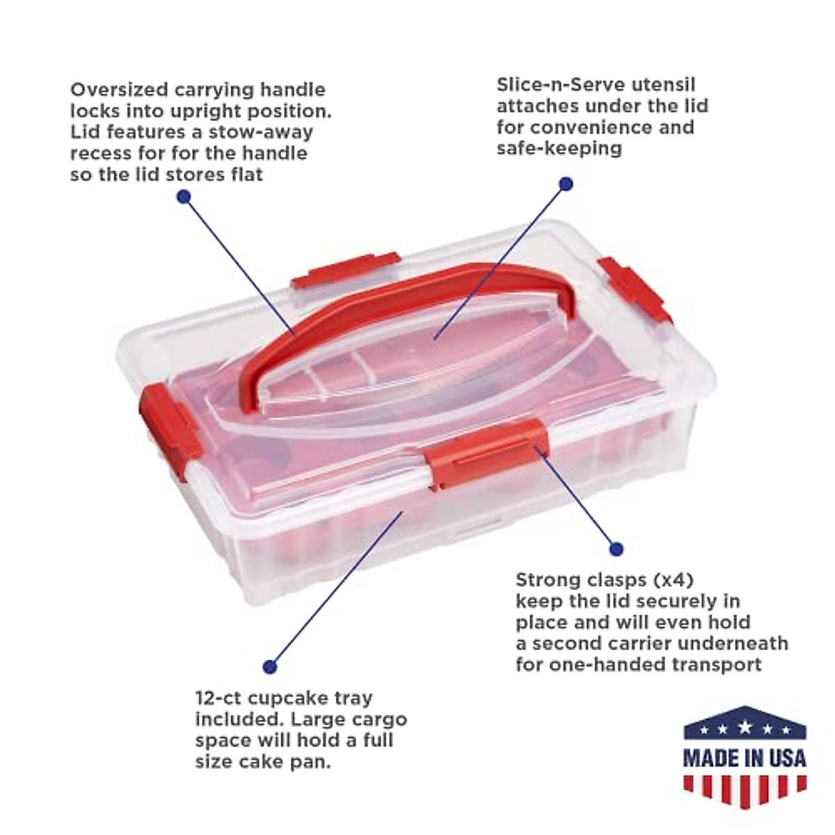 Buddeez Cupcake and Cake Carrier; Stackable Holder includes [CUT/SERVE UTENSIL Under Lid]