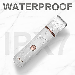 OLOV Bikini Trimmer Women - Wet/Dry Body Shaver Groomer, Replaceable Ceramic Blade Heads, USB Recharge Dock & Nosetrimmer Head Heads, Waterproof Hygiene Razor, White