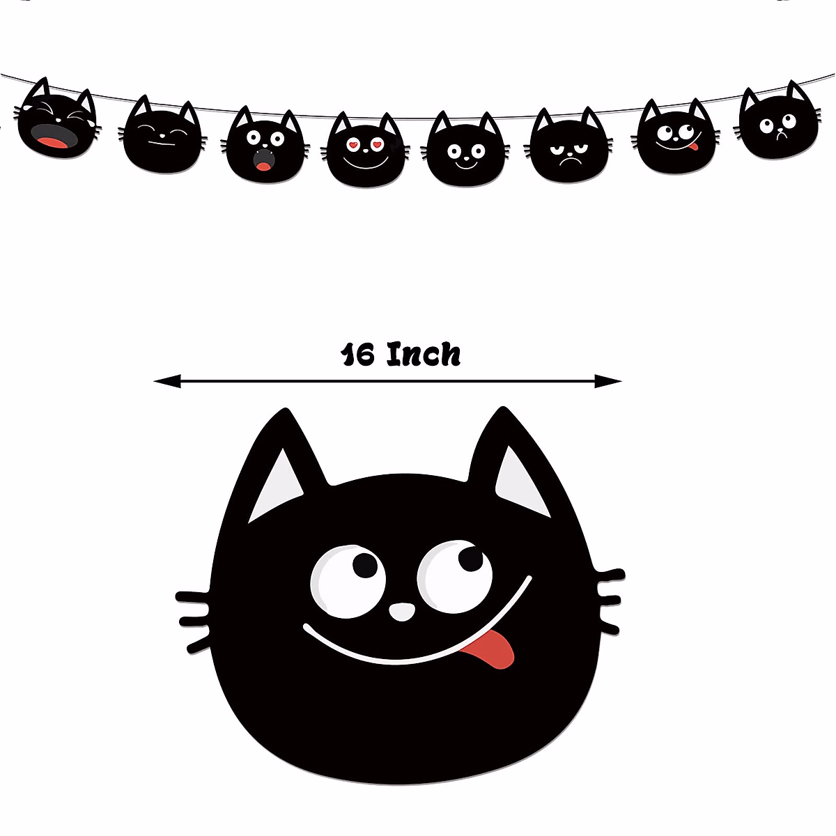 Black Cat Party Decorations Set Inlcudes Black Cat Happy Birthday Banner, Cake Topper, Cupcake Topper, Ballloons for Kids Cat Birthday Party Supplies
