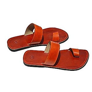 Handcrafted Luxury Men Biblical Leather Sandals Jesus Sandals Brown Finger Style Hippie Indian Sandals (US 9, Brown Tan)