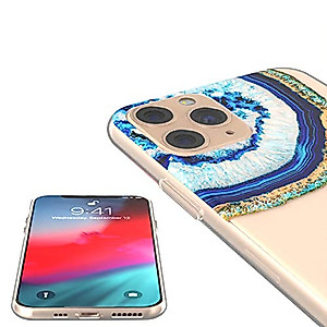 Toik Slim TPU Case for Apple iPhone 11 Pro Xs Max Xr 10 X 8 Plus 7 6s 5s SE Silicone Flexible Cover Women Mineral Slices Girls Geode Gift Lightweight Design Blue Protective Agate Print Clear