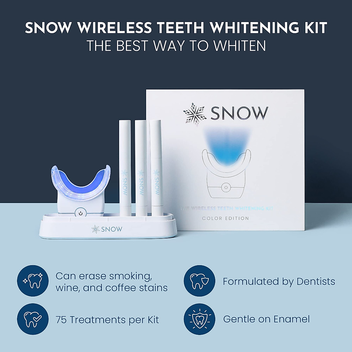 SNOW Advanced Wireless Teeth Whitening Kit - Limited Edition Wireless Teeth Whitening Kit - Portable LED Light Teeth Whitener with Gel Teeth Whitening Pens - 3 Pack, White