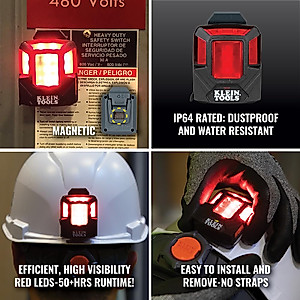 Klein Tools 56063 Rechargeable Safety Light with Magnet, Red, Mounts to Klein Hard Hats and Safety Helmets