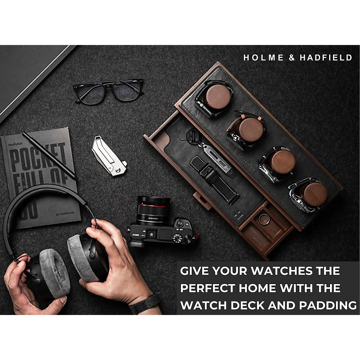 Holme & Hadfield The Watch Deck with Vegan Leather Padding for Extra Protection and Luxurious Finish – Lifetime Assurance Included