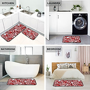 CUPADA Christmas Sweets Kitchen Rugs and Mats 2 Pcs, Candy Canes Non-Slip Floor Runner Mat for Living Room Bedroom Dorm Hallyway Home Decor 19.7"x27.6"+19.7"x47.2"