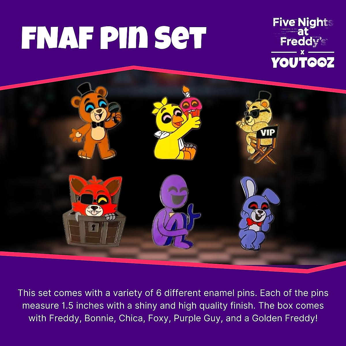 Youtooz Five Nights At Freddy's Pin Set, Collectors Box Includes 6 Pins By Youtooz FNAF Collection
