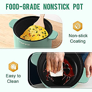 Topwit Electric Pot with Steamer, 1.5L Non-stick Ramen Cooker, Hot Pot Electric, Electric Pot for Cooking Pasta, Noodles, Steak, Egg, Portable Pot with Dual Power Control, Dorm Room Essentials, Green