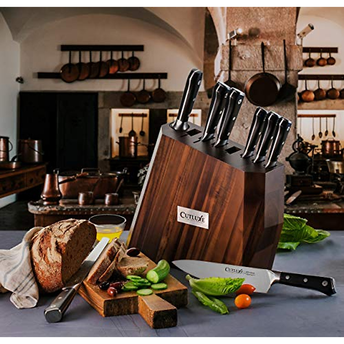 CUTLUXE 4 Pcs Steak Knife Set & 8 Pcs Knife Block Set– Forged High Carbon German Steel – Full Tang & Razor Sharp – Ergonomic Handle Design – Artisan Series