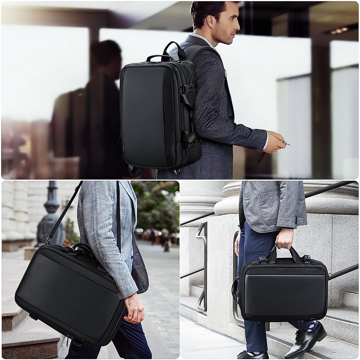 HOMIEE Travel Backpack for Men, 3 in 1 Laptop Backpack Briefcase Messenger Bag Fits 15.6 Inch Computer, 30L Expandable Water Resistant Backpack with 2 Packing Cubes, Black