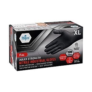 MED PRIDE Maxx Strength Nitrile Industrial 8 Mil Thick 100 Gloves/XX-Large - Diamond Texture Disposable Safety- Heavy-Duty, Tear-Resistant Mechanic Automotive Food Handling Gloves- Black