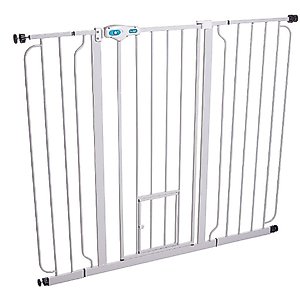Carlson Pet Products 0934PW/0932PW Extra Wide Walk-Thru Pet Gate with Pet Door White, 29-34Wx30H in