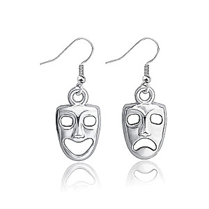 Gzrlyf Comedy and Tragedy Mask Earrings Drop Dangle Earrings Drama Masks Jewelry Theater Gifts (drop dangle earrings)