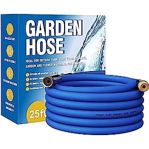 Flexible Garden Hose Water Pipe, 25FT Water Hose with Solid Brass Fittings, Durable No Kink Outdoor Hose Swivel Grip Heavy Duty Hose Pipe for Gardening Lawn Car Pet Washing, Blue